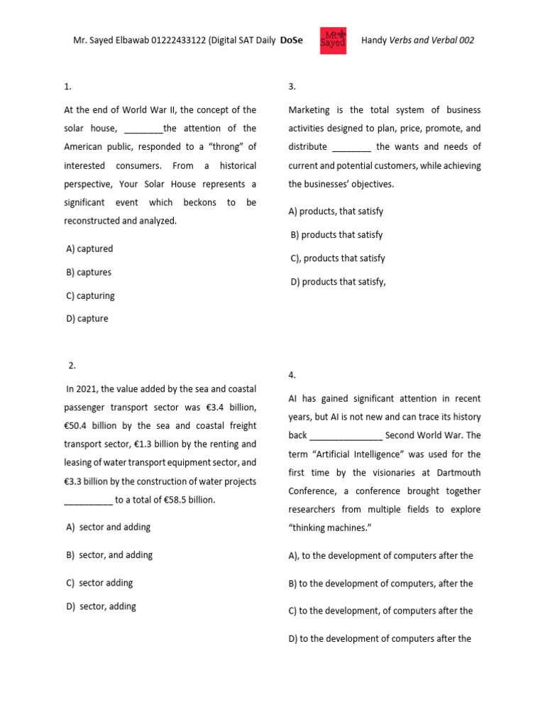 Handy DSAT. DD Verbs and Verbal 002 | PDF | Artificial Intelligence ...