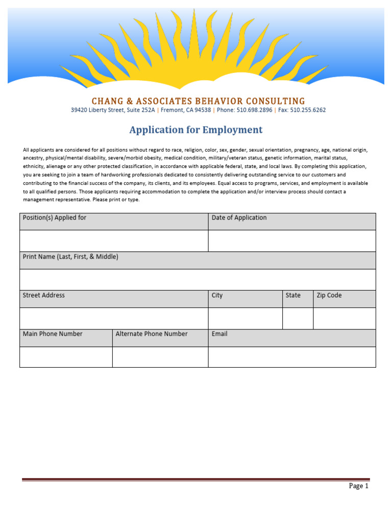 Employment Application Form | PDF | At Will Employment | Employment