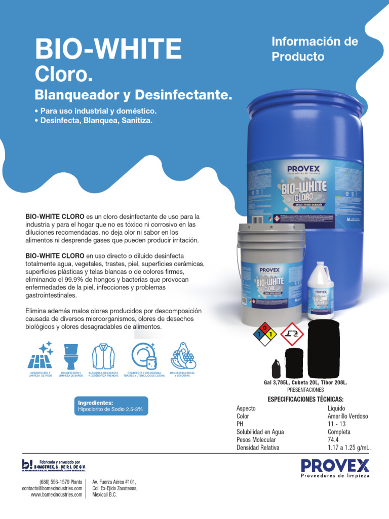 Hoja Seguridad Bio-Whitecloro | PDF | Cloro | Agua