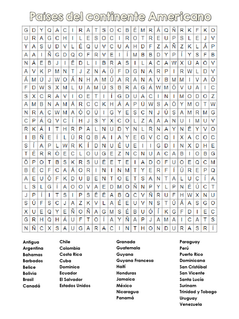 Sopa de Letras Paises Del Continente Americano | PDF