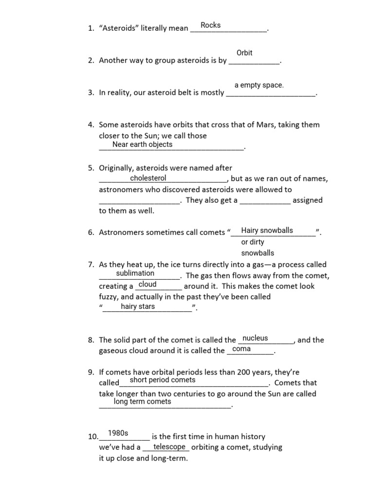 Lena Al Rahhal (MAP 8) - ASTEROIDS AND COMETS ASSIGNMENT | PDF | Comet ...