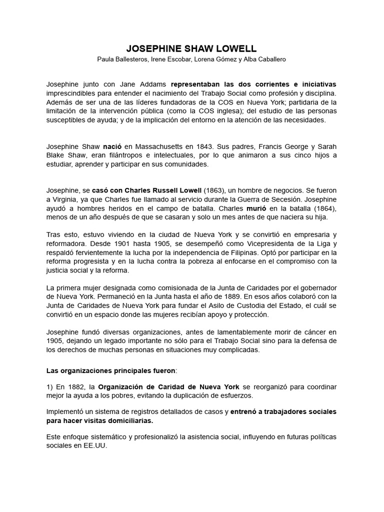 Josephine Shaw Lowell | PDF | Trabajo Social