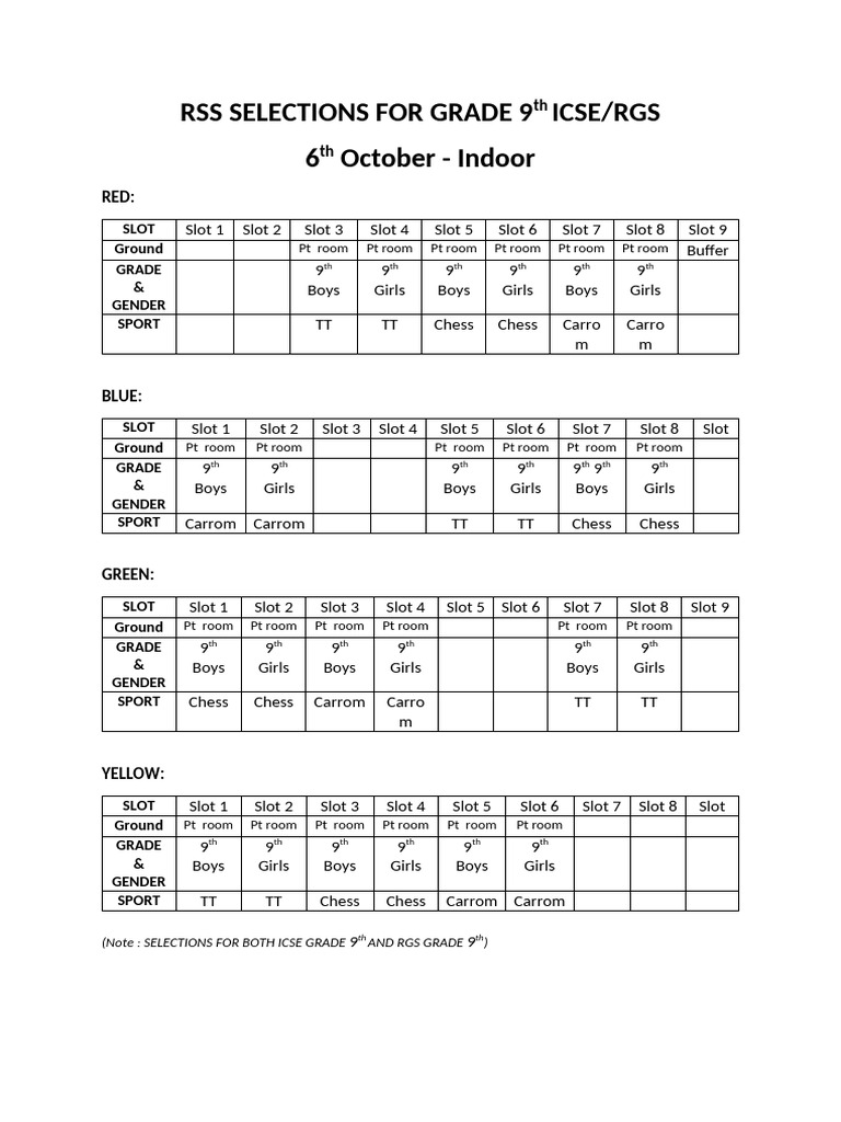 Selection Timetable INDOOR | PDF