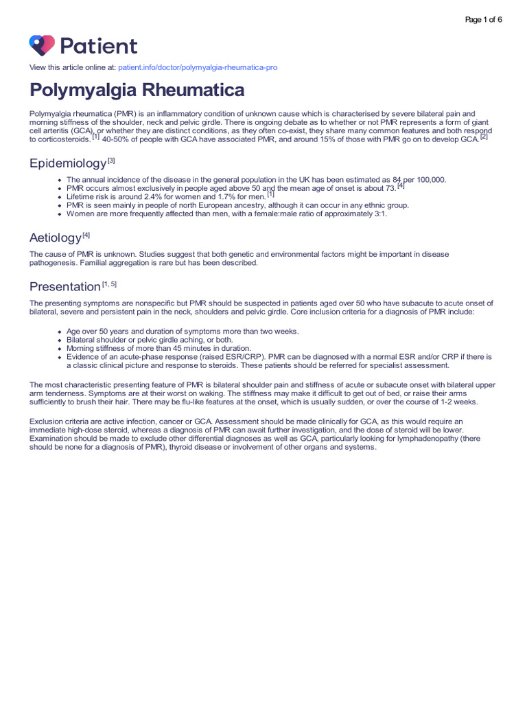 PMR (Poly Myalgia Rheumatica) - PATIENT - co.UK | PDF | Osteoporosis ...