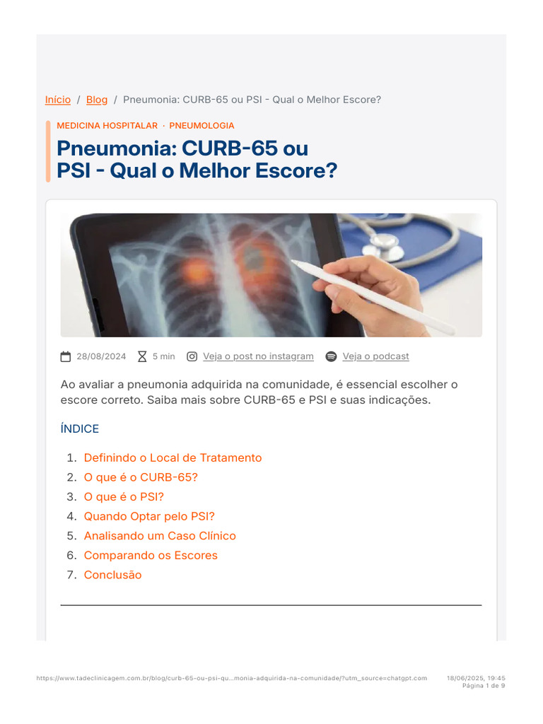 Comparação entre CURB-65 e PSI | PDF | Pneumonia | Especialidades médicas