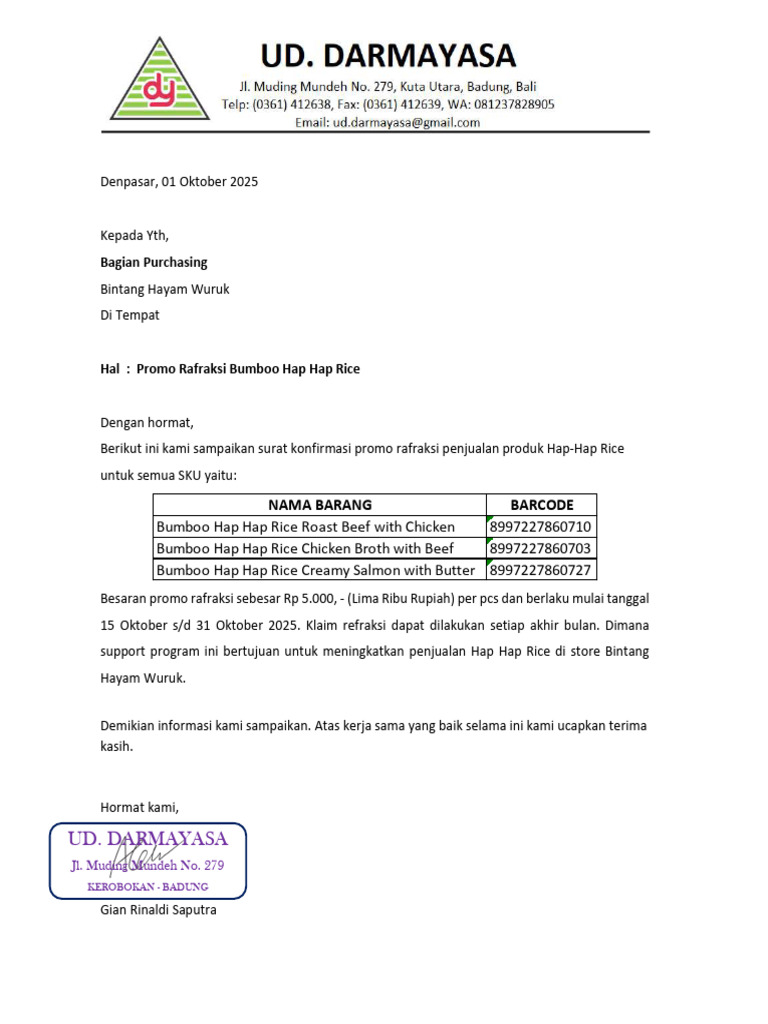 Surat Promo Hap-Hap Rice Bintang Okt 2025 | PDF
