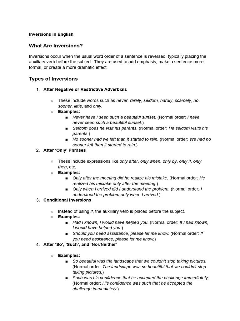 C1 Inversions Explanation | PDF | Verb | Language Families