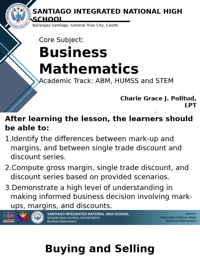 Business Math Lesson 4.2 Margin Etc. | PDF | Gross Margin | Discounts And Allowances