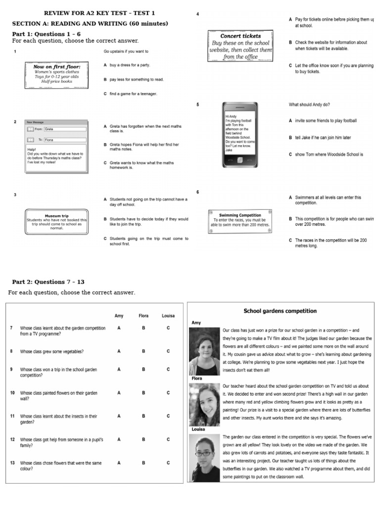 Review For A2 Key Test | PDF
