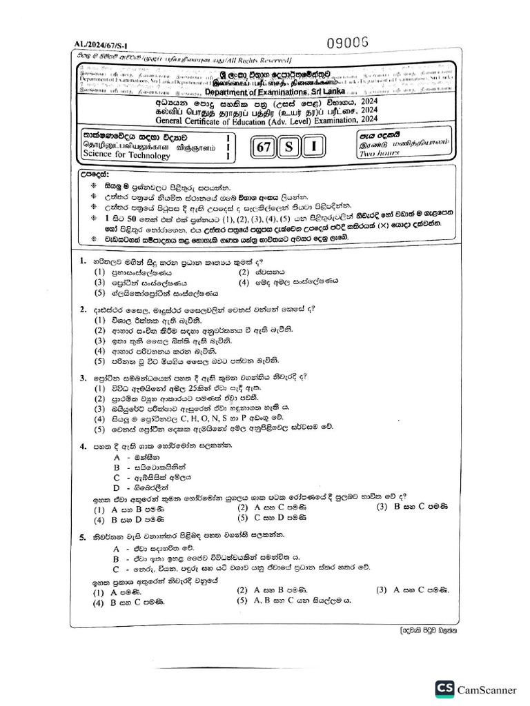 2024 AL SFT Paper Sinhala Medium | PDF
