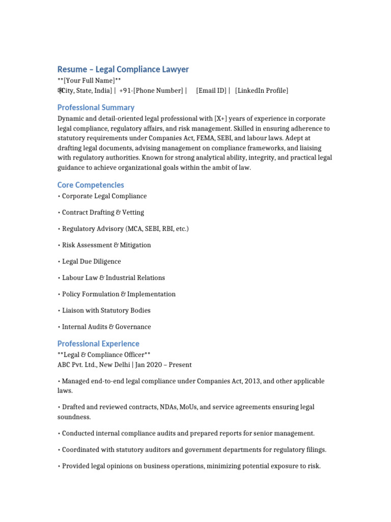 Legal Compliance Lawyer Resume | PDF