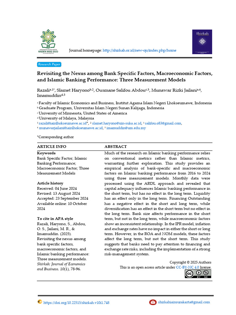 Islamic Banking Performance Factors Analysis | PDF | Banks | Islamic ...