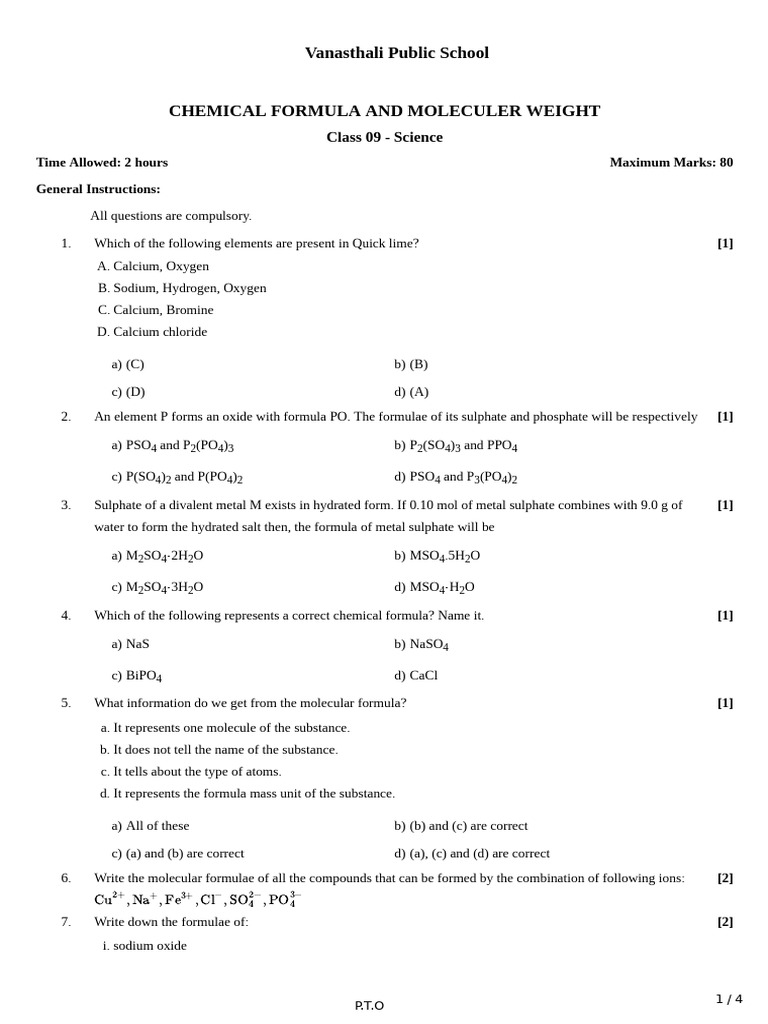 Chemical Formulas & Molecular Weights Guide | PDF | Chloride | Oxide