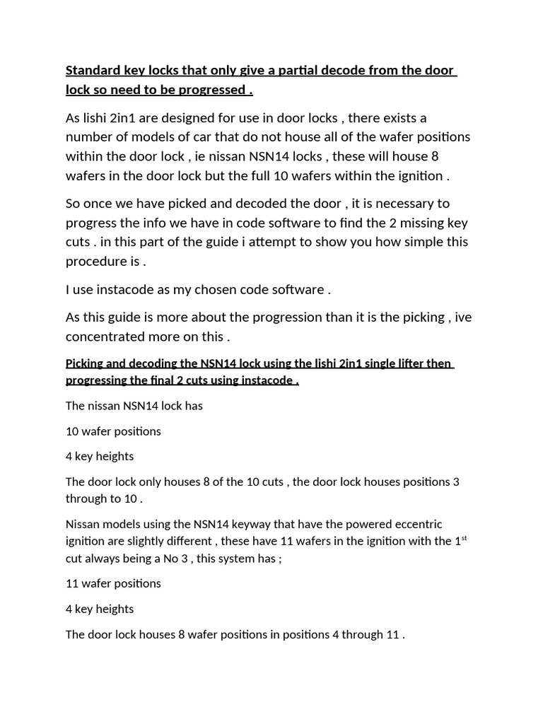 Standard Key Locks That Only Give a Partial Decode From the Door Lock ...