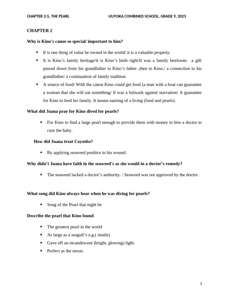 Chapter 2-5, Themes, The Pearl | PDF | Mollusc Products
