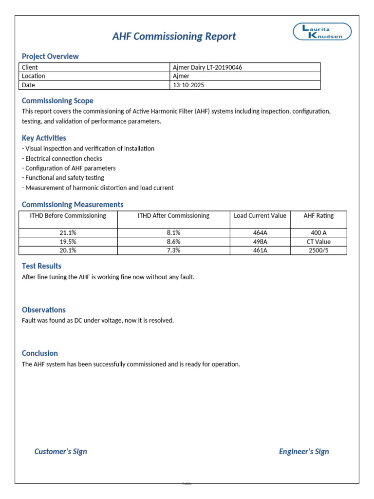 Ahf Commissiong Report Format Ajmer | PDF | Electrical Engineering ...