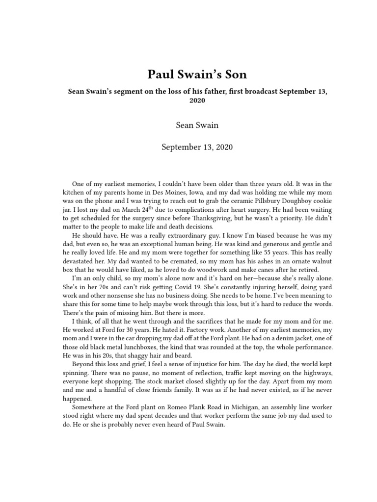 Remembering Paul Swain: A Son's Tribute | PDF