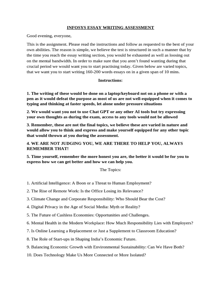 Infosys Essay Writing Guidelines 2025 | PDF | Essays | Artificial ...