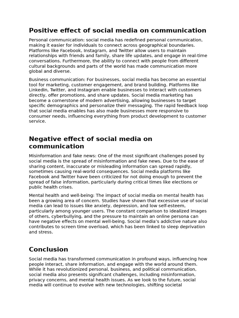 Positive Effect of Social Media On Communication | PDF | Social Media ...
