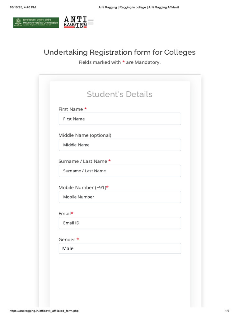 Anti Ragging - Ragging in College - Anti Ragging Affidavit | PDF ...