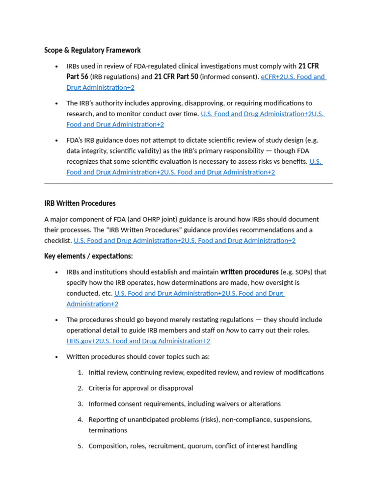 Summary of FDA Guidance IRBs | PDF | Institutional Review Board | Food And Drug Administration