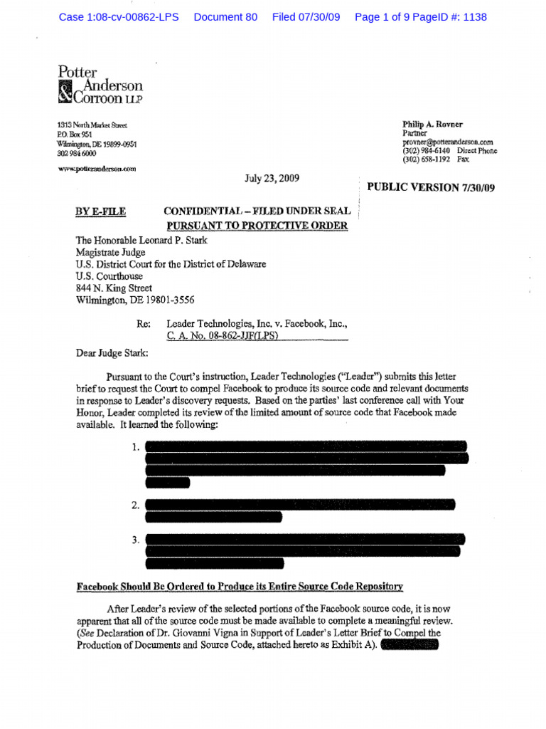 08cv862-80-Redacted Version of 74 Letter Public Version of Letter To Stark With Exhibits A-B by ...