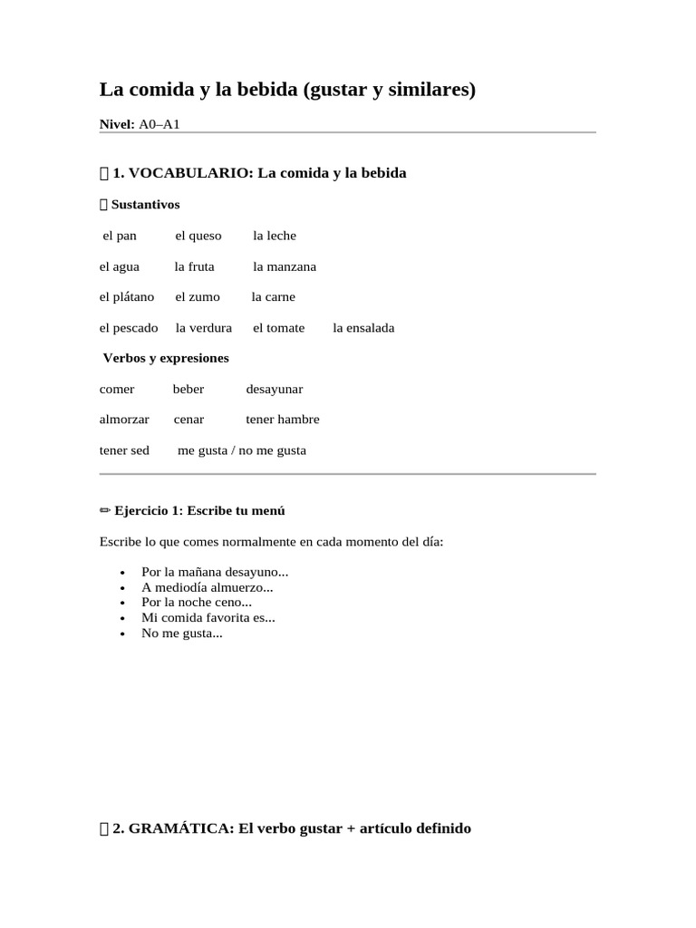 ? La Comida y Bebida Gustar y Sim | PDF | Almuerzo | Cocinando