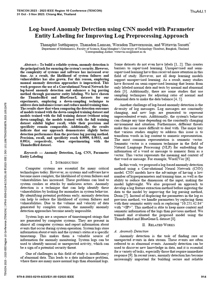 Log-Based Anomaly Detection Using CNN Model With Parameter Entity ...