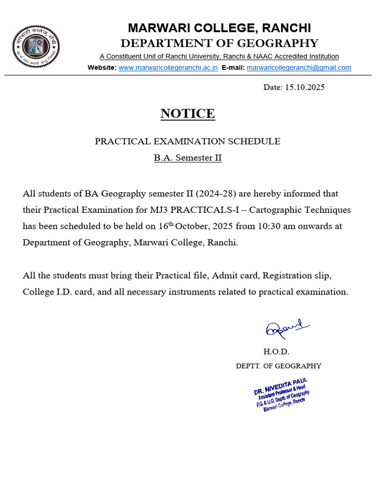 BA Sem II (2024-28) Practical Examination Schedule | PDF