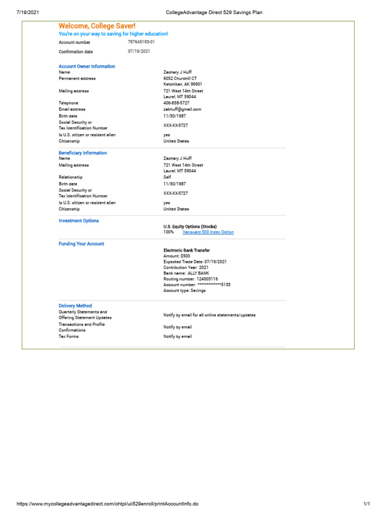 CollegeAdvantage Direct 529 Savings Plan | PDF | Social Security ...
