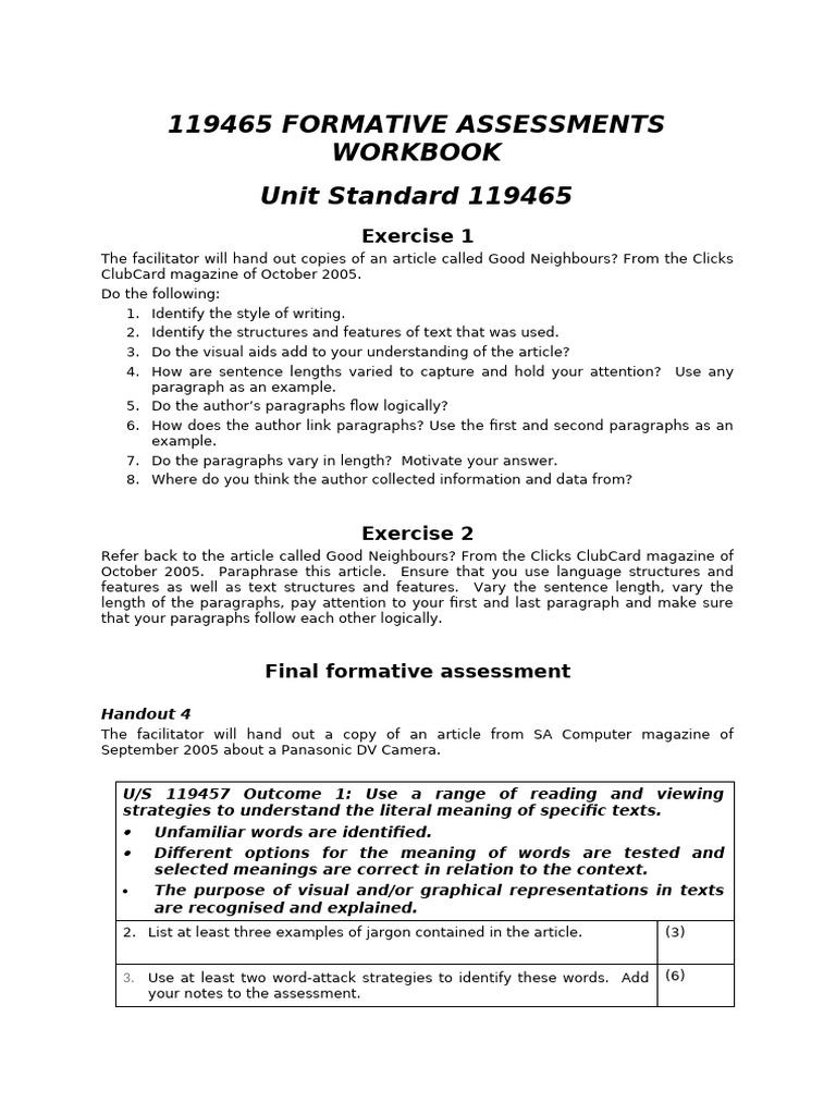 Formative Assessments Workbook | PDF | Attitude (Psychology) | Human Communication