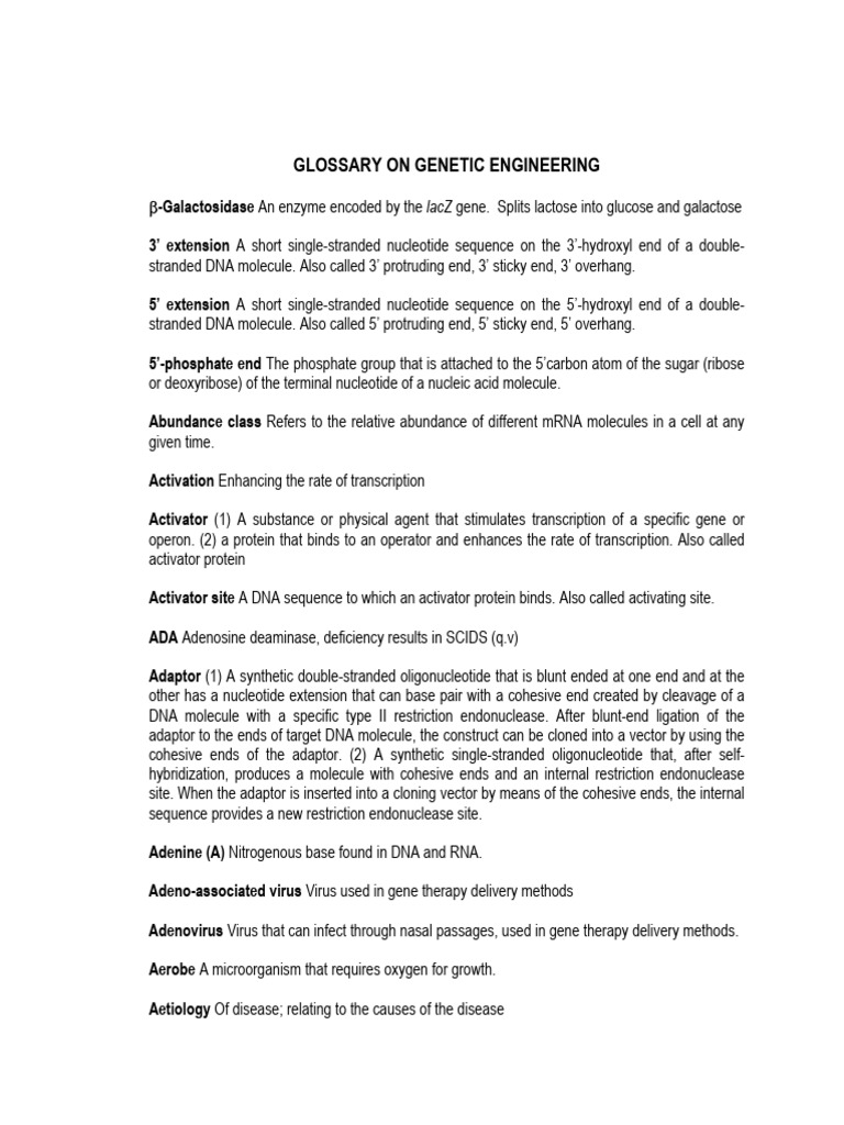 Glossary On Genetic Engineering | PDF | Gene | Dna
