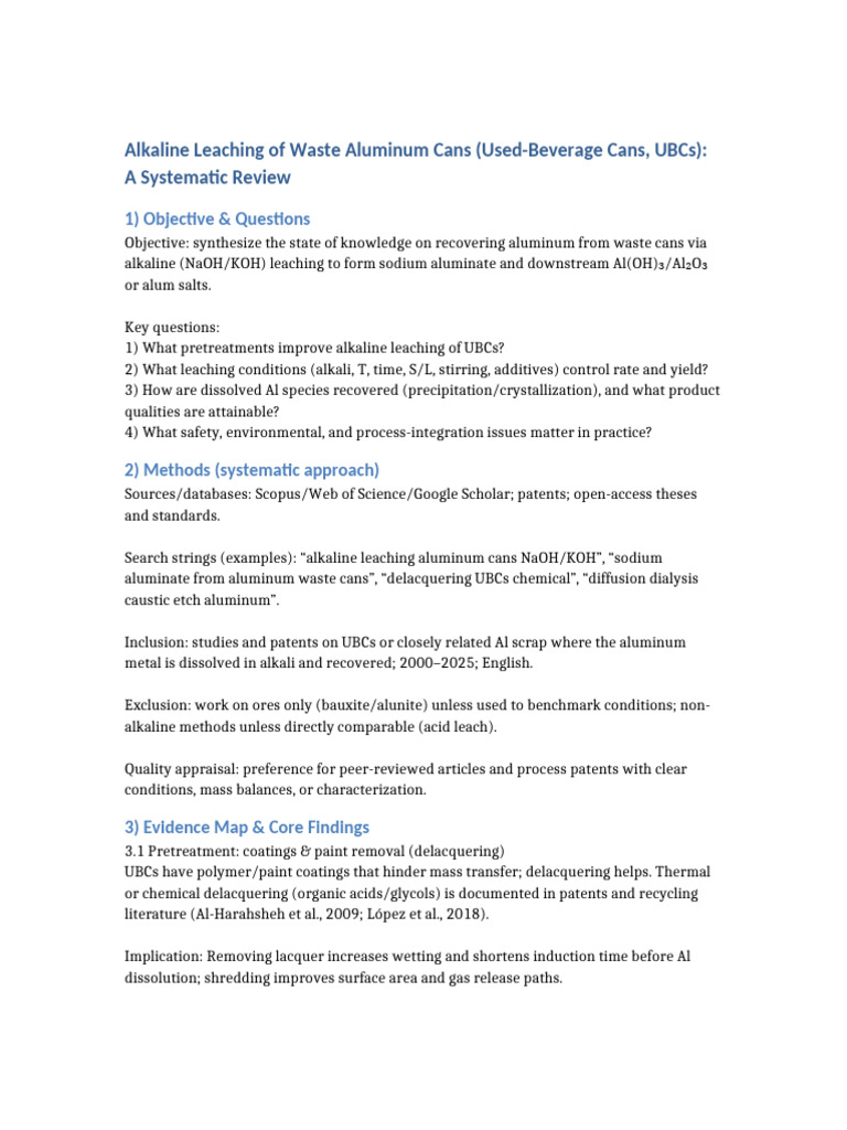 Alkaline Leaching of Aluminum Cans Review | PDF | Aluminium | Sodium ...