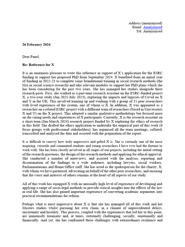 Reference for ESRC PhD Candidate X | PDF | Science