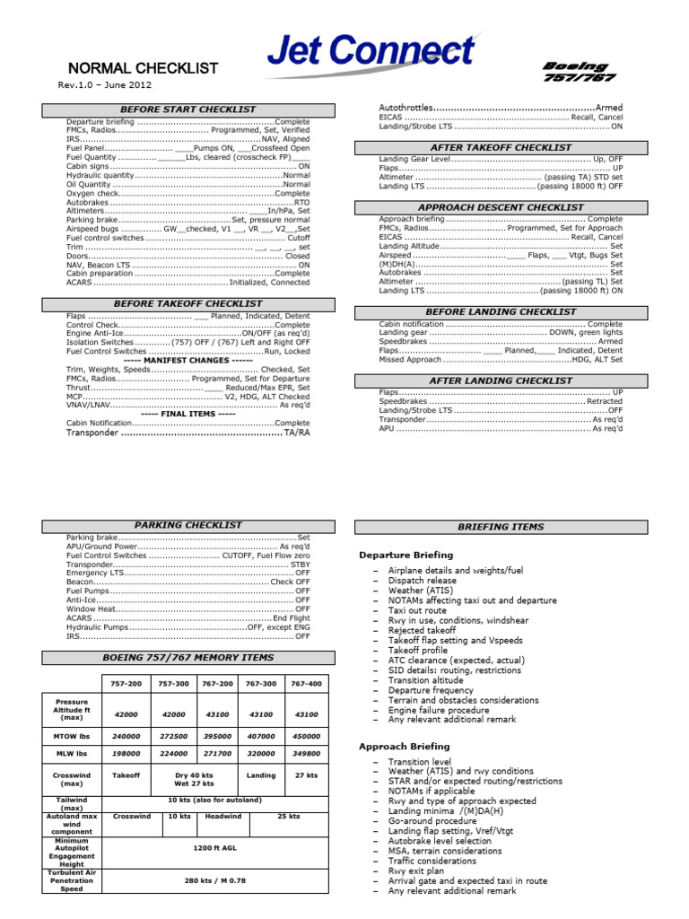 Boeing 757/767 Pre-Flight Checklists | PDF | Takeoff | Flap (Aeronautics)