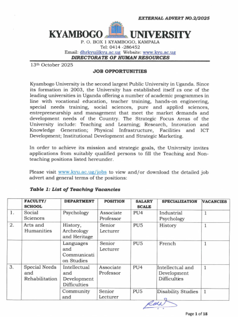 External Advert For Teaching and Non Teaching Positions No.22025 | PDF