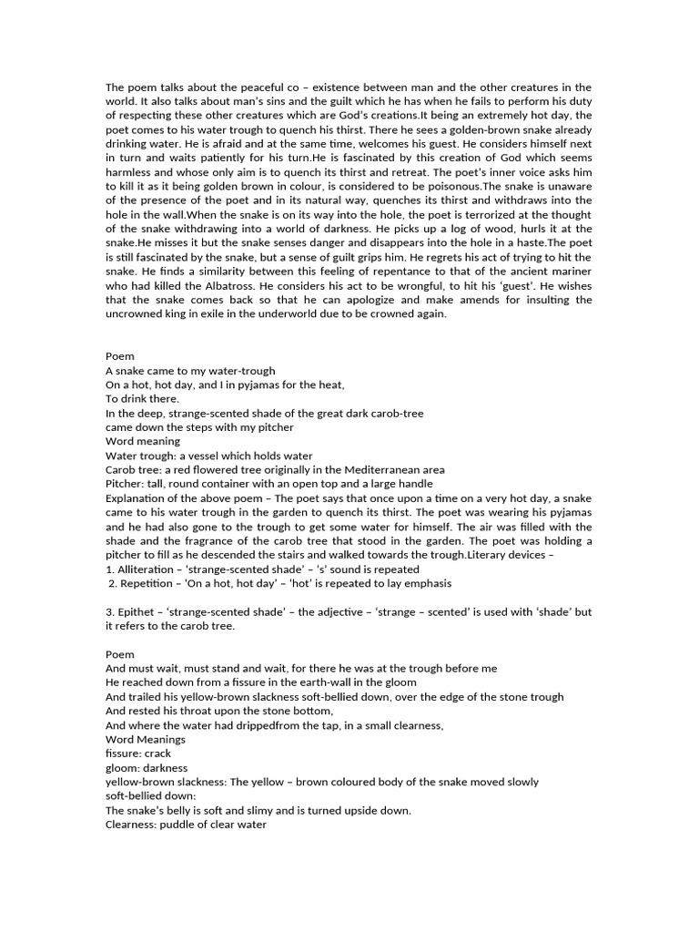 Guilt and Morality in 'Snake' Poem | PDF | Poetry