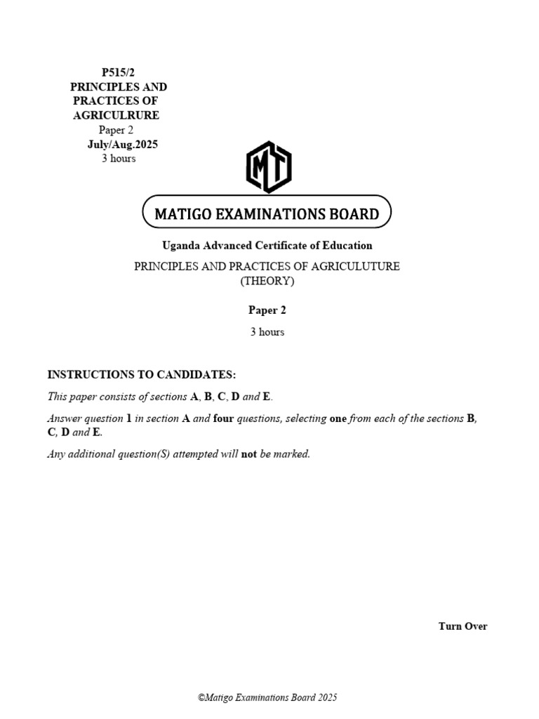 Matigo Mocks 2025 Uace Agric Pp2 | PDF | Farms | Dairy