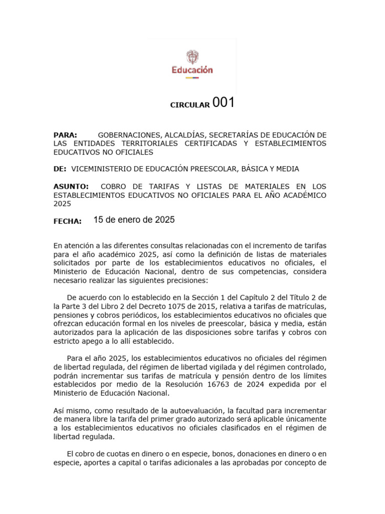 Circular No. 1 de 2025 | PDF