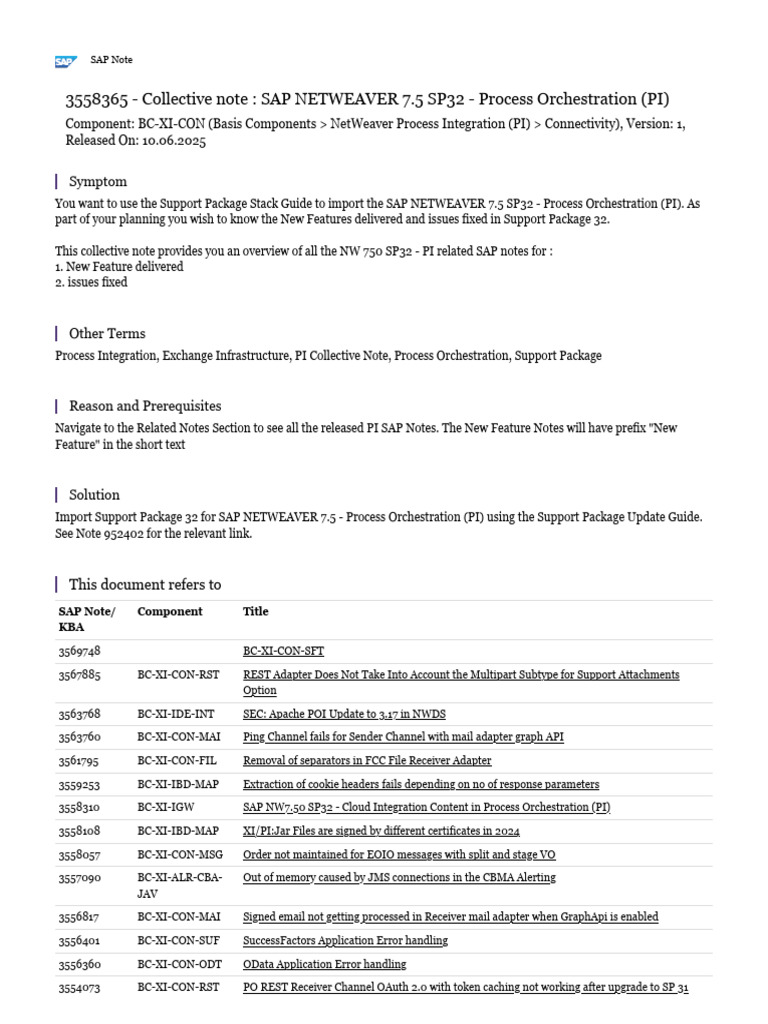 Collective Note - SAP NETWEAVER 7.5 SP32 - Process Orchestration (PI) | PDF | Soap | Computing