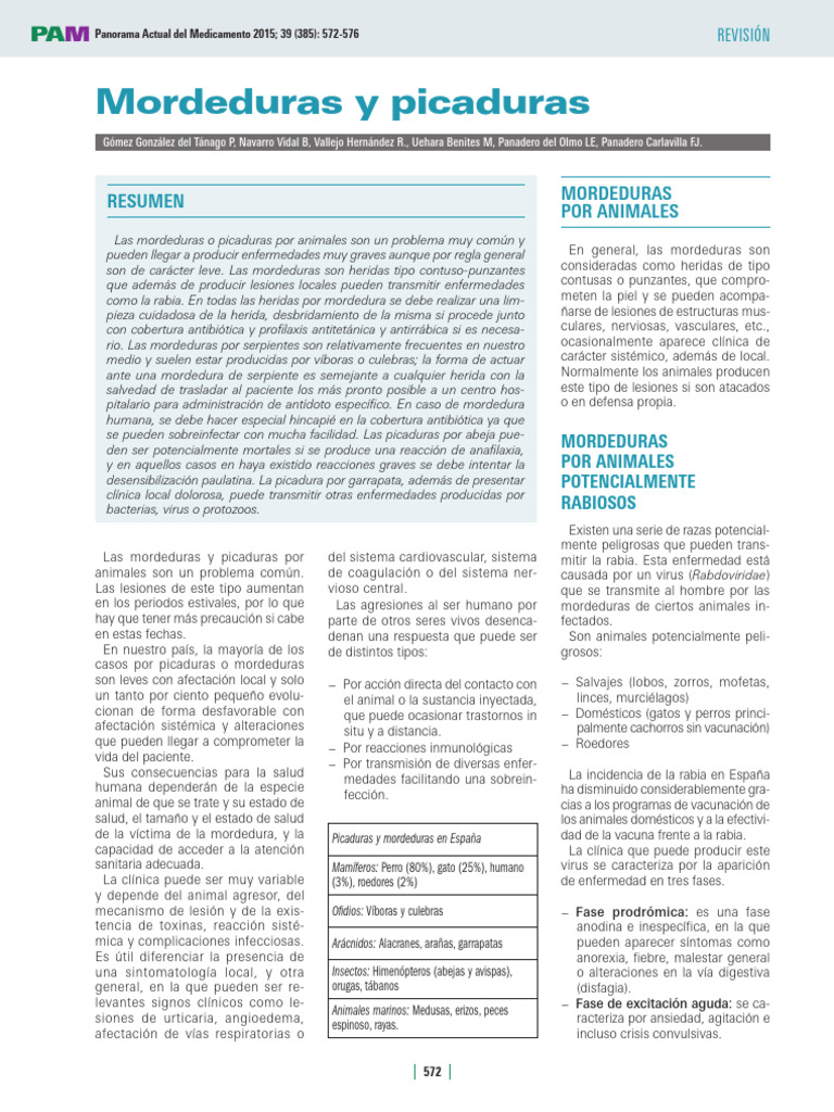 Mordeduras y Picaduras: Riesgos y Tratamiento | PDF | Rabia | Avispa