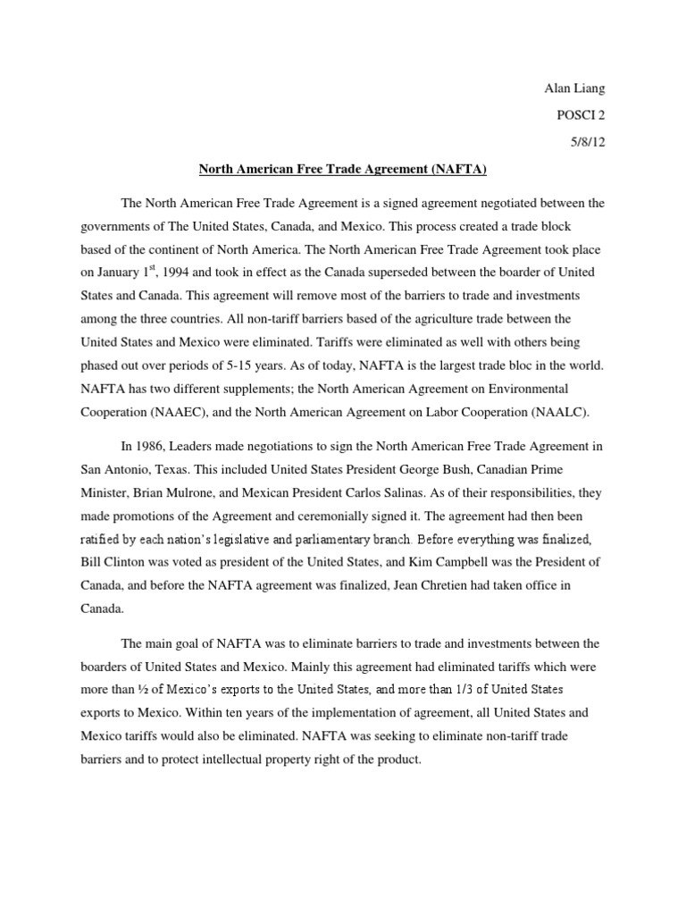 North American Free Trade Agreement (NAFTA) | PDF | North American Free ...