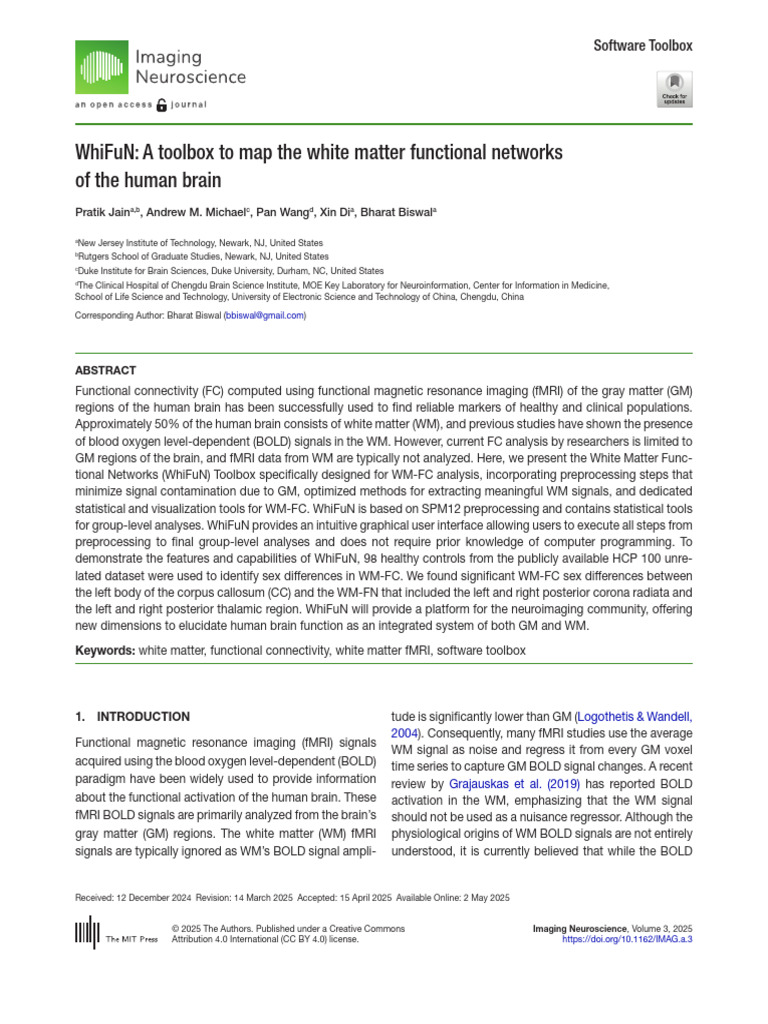 WhiFuN: A Toolbox To Map The White Matter Functional Networks of The ...