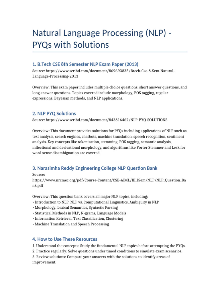 NLP PYQs With Solutions | PDF