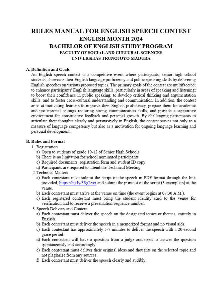 EngMonth2024 Rules Manual For English Speech | PDF | Public Speaking | Thought