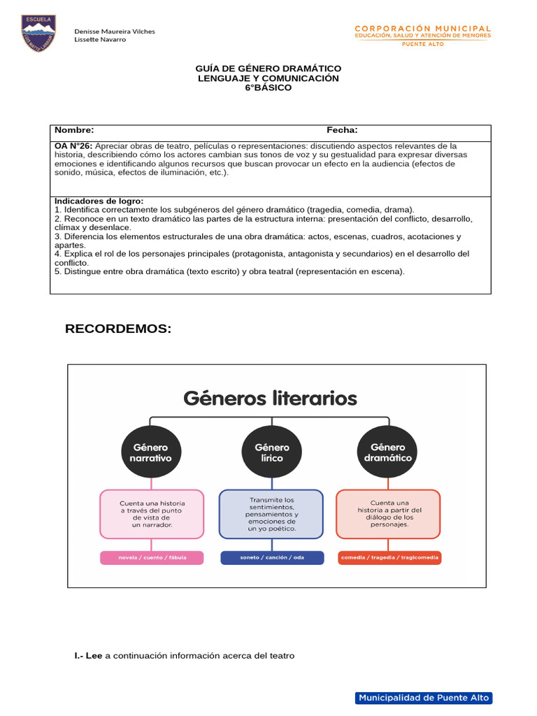 Guía de Género Dramático para 6° Básico | PDF | Teatro | Tragedia