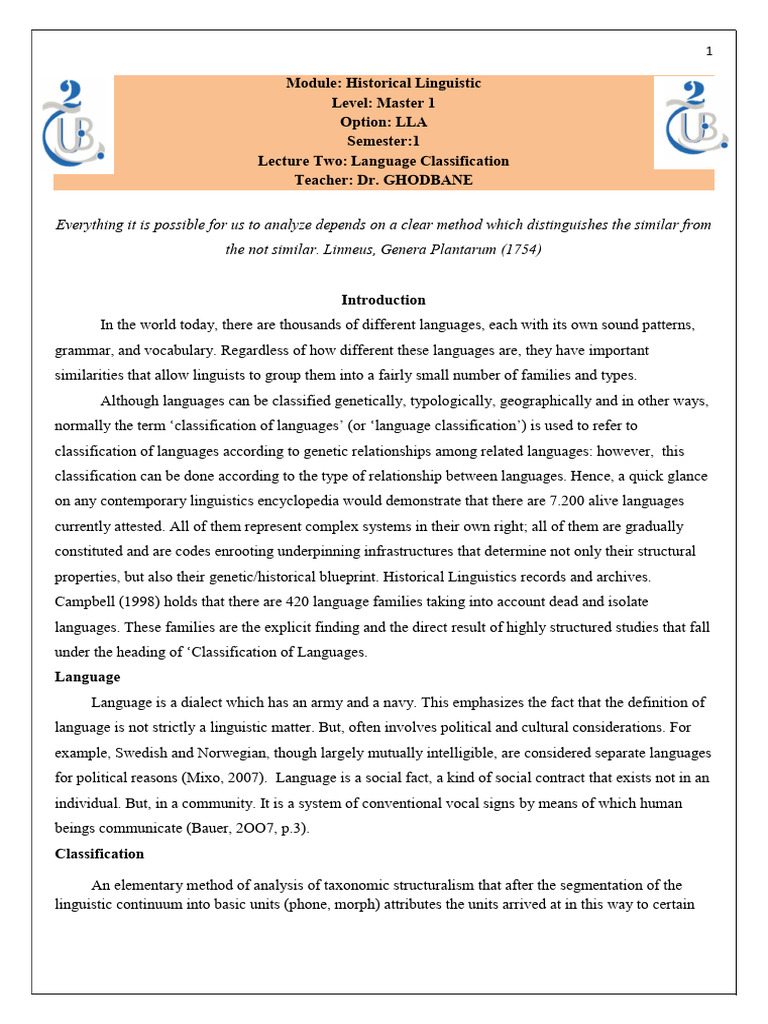 Lecture 2 Language Classification | PDF | Morphology (Linguistics ...