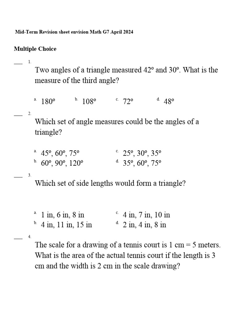 Revision Sheet April Exam | PDF | Triangle | Rectangle