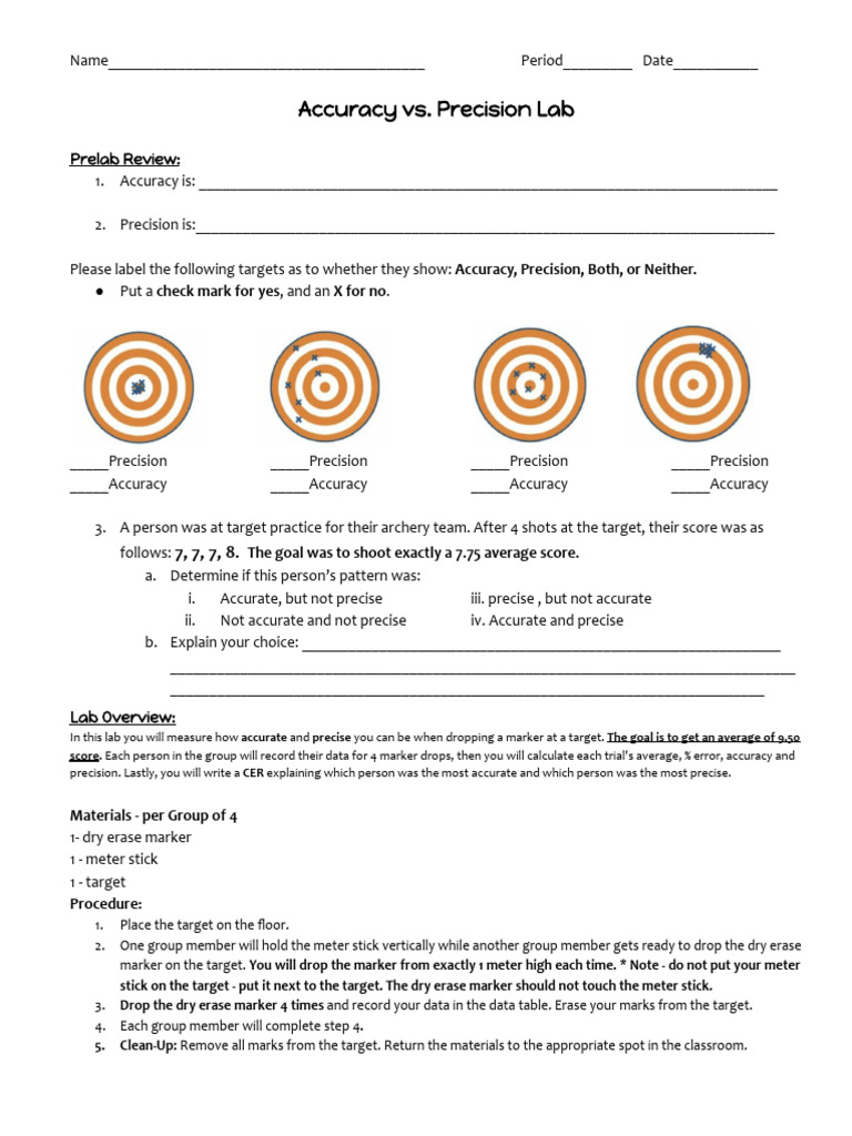 Accuracy vs. Precision Lab: Prelab Review | PDF | Accuracy And Precision
