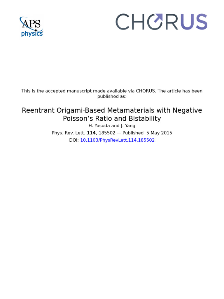 Reentrant Origami-Based Metamaterials With Negative Poissons | PDF ...